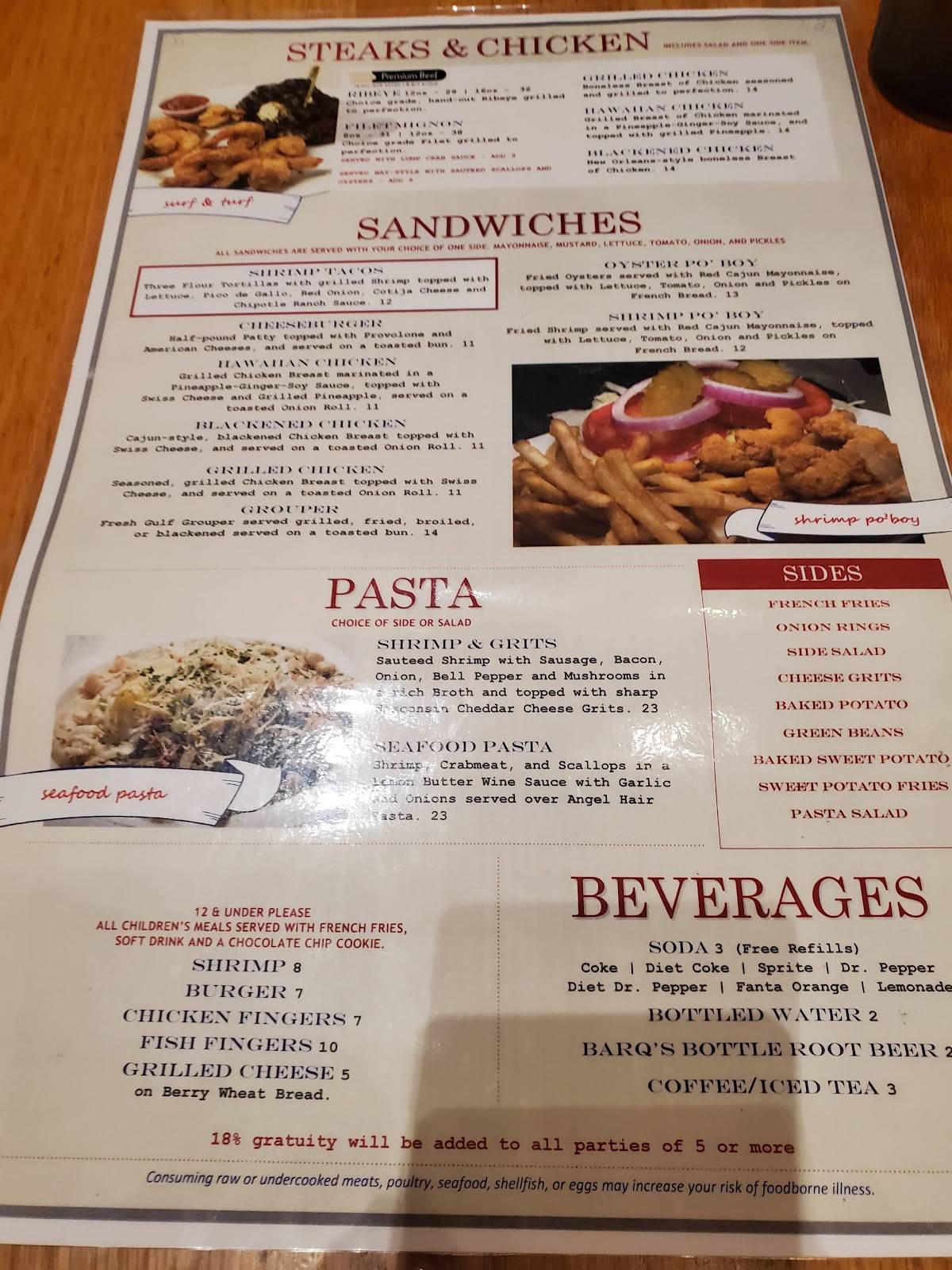 Menu at Rusty's Riverfront Grill restaurant, Vicksburg