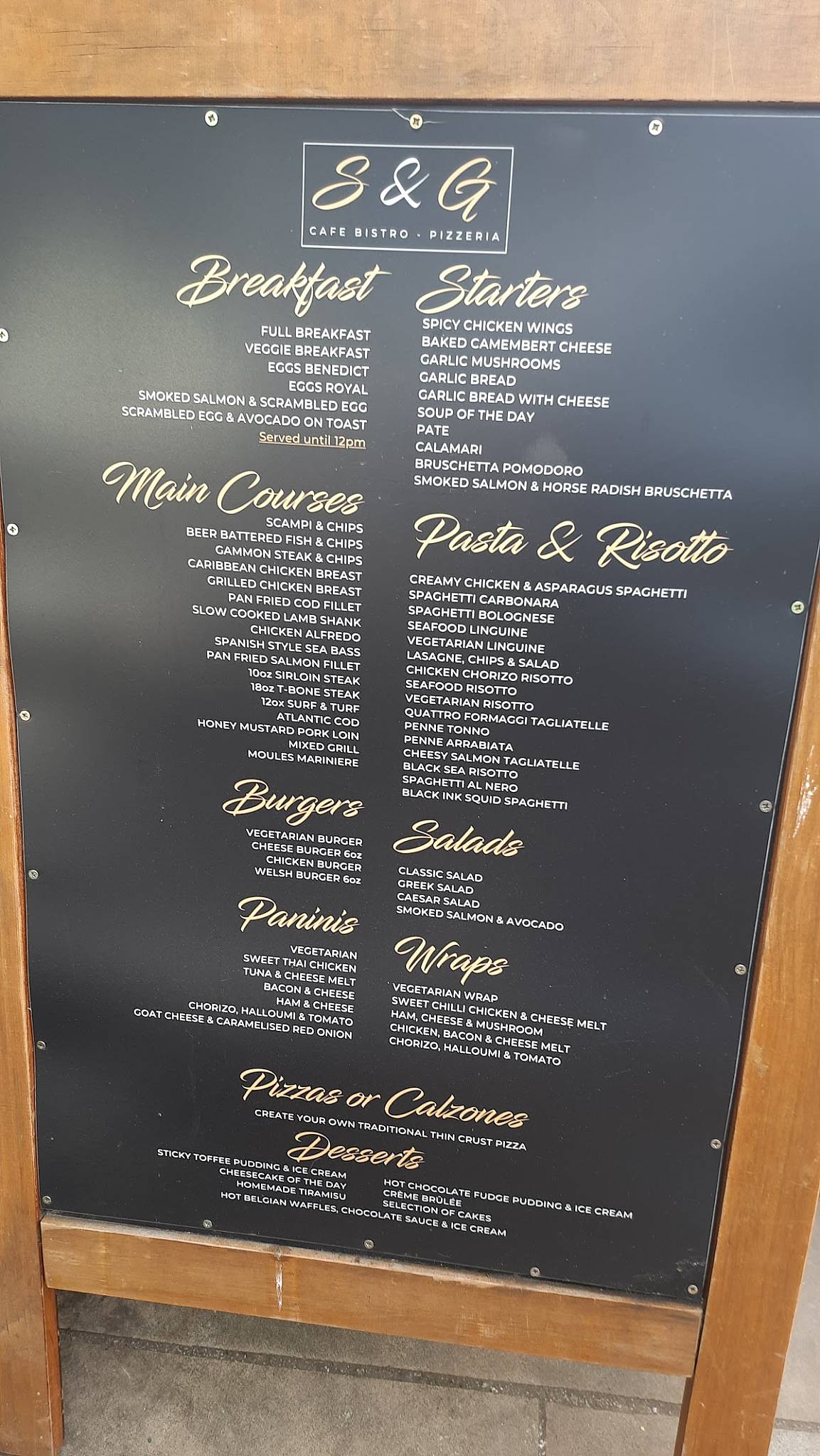 Menu at S & G Bistro cafe, Llangollen
