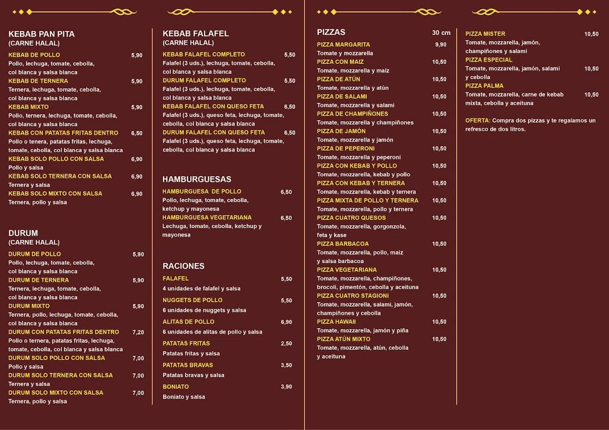 Carta del restaurante SANTA CATALINA KEBAB HOUSE, Palma del Mallorca
