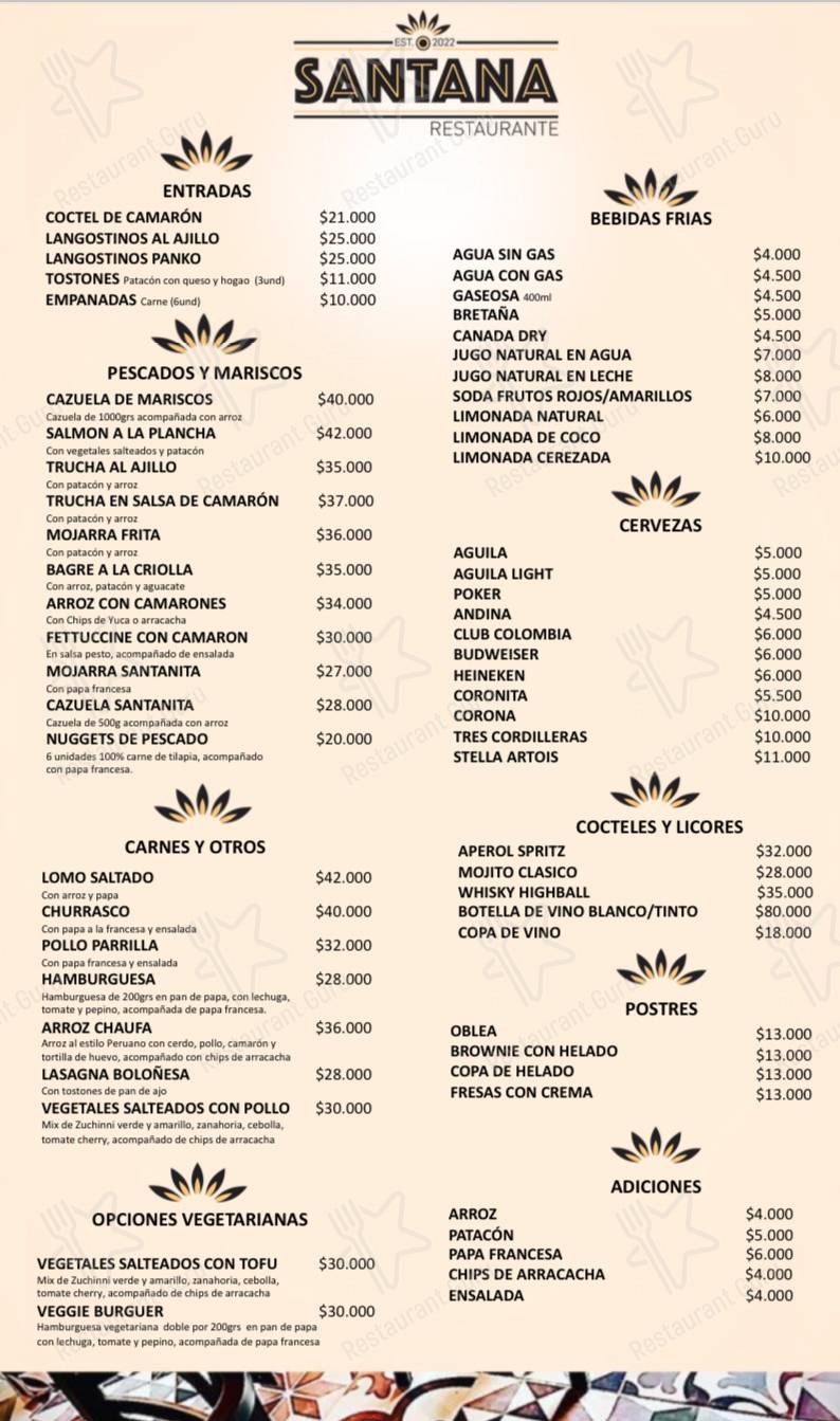 Menu at SANTANA Restaurante, Guasca