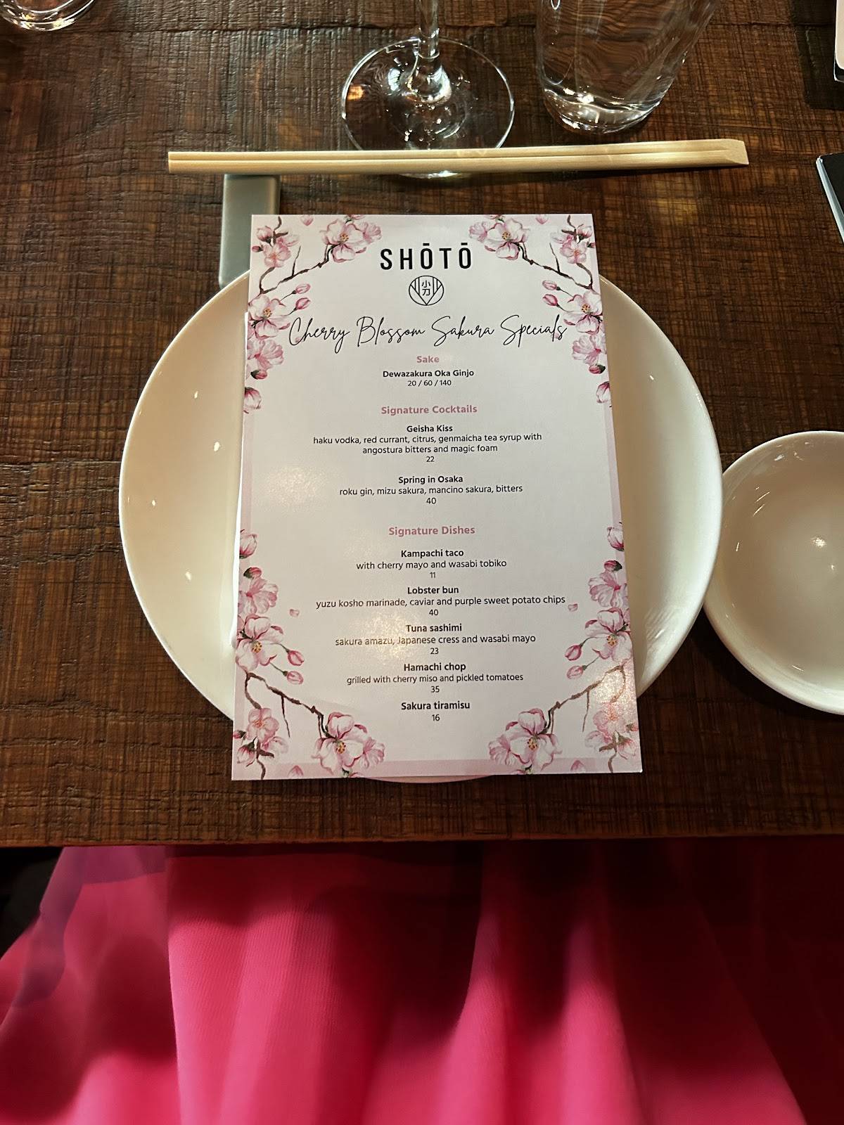 Menu at SHŌTŌ Washington DC restaurant, Washington