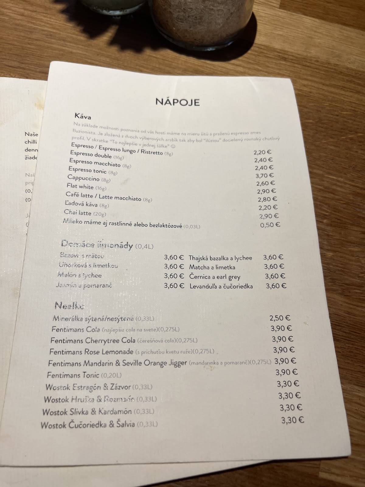 Menu at SOHO - Bistro and Coffee restaurant, Bratislava, Dunajská 2311/20