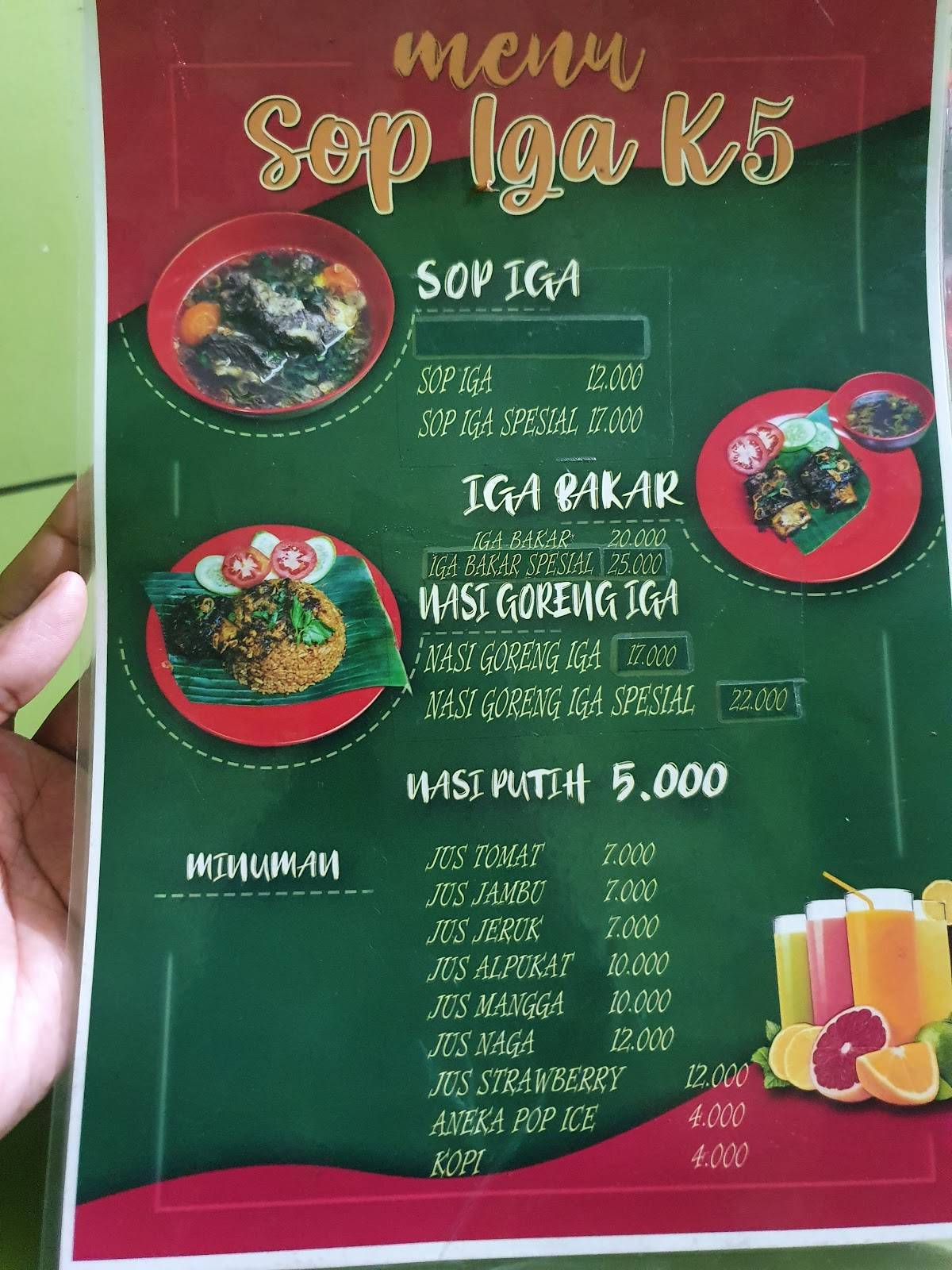 Carta del restaurante SOP IGA K5, Bandung