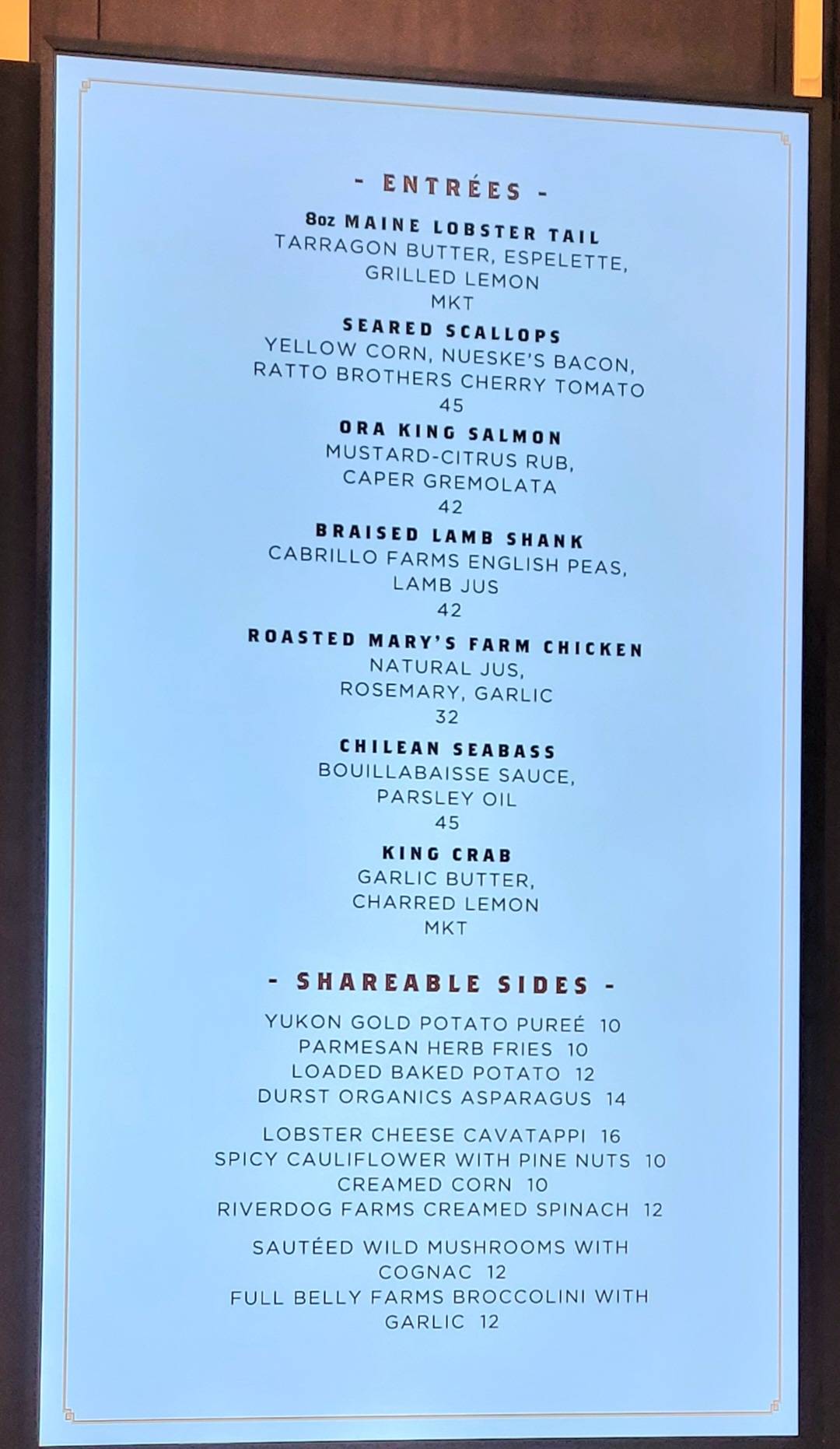 Menu at SR Prime Steakhouse, Elk Grove