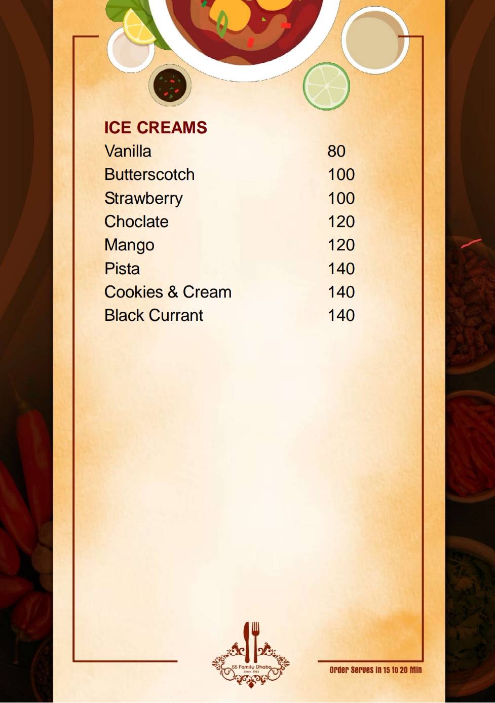Menu at SS FAMILY DHABA, Nellore