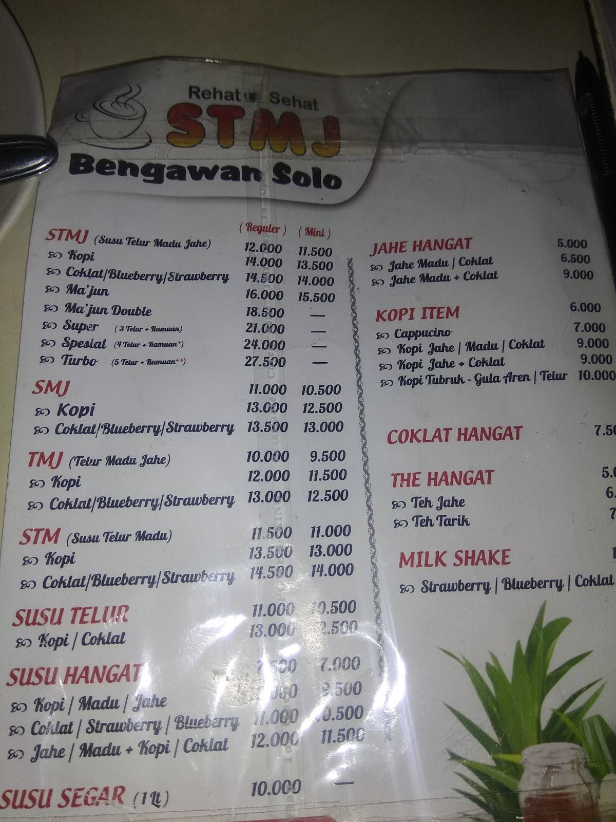 Carta del café STMJ Bengawan Solo, Malang, Jl. Tumenggung Suryo No.35