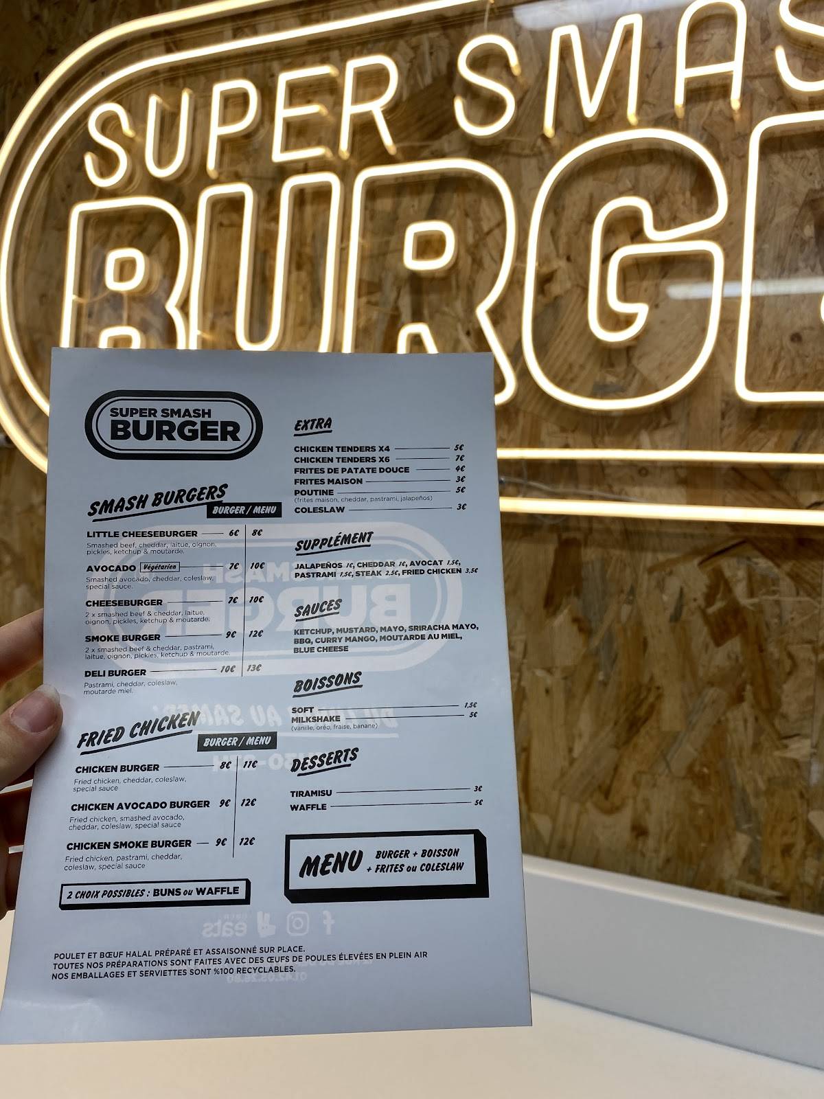 Menu au SUPER SMASH BURGER restaurant, Paris