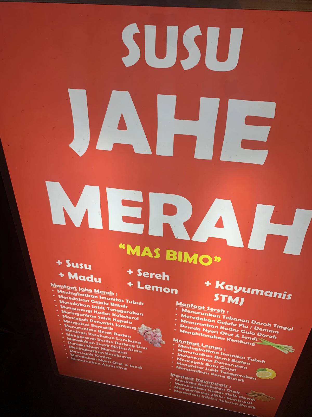 Menu at SUSU JAHE MERAH MAS BIMO, Bekasi Regency, Jl. Cemara Permai No.40