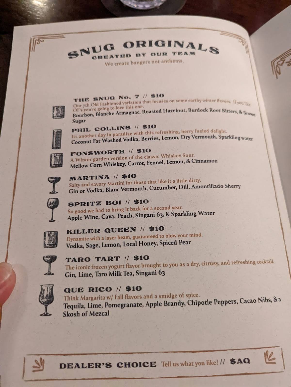 Carta del pub y bar The Snug, Sacramento