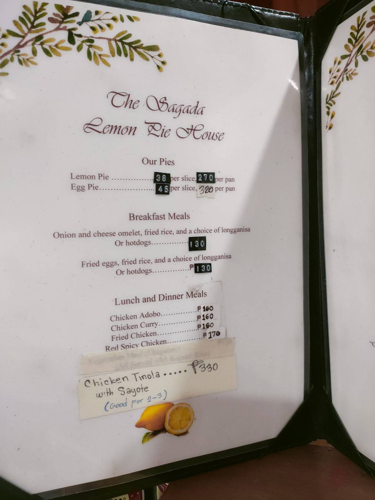 Carta del postres Sagada Lemon Pie House, Sagada