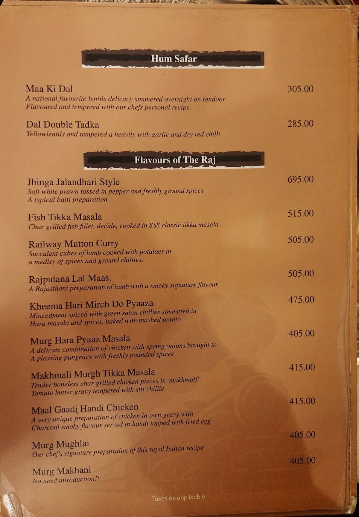 Menu at Sahib Sindh Sultan, Hyderabad, 5th Floor