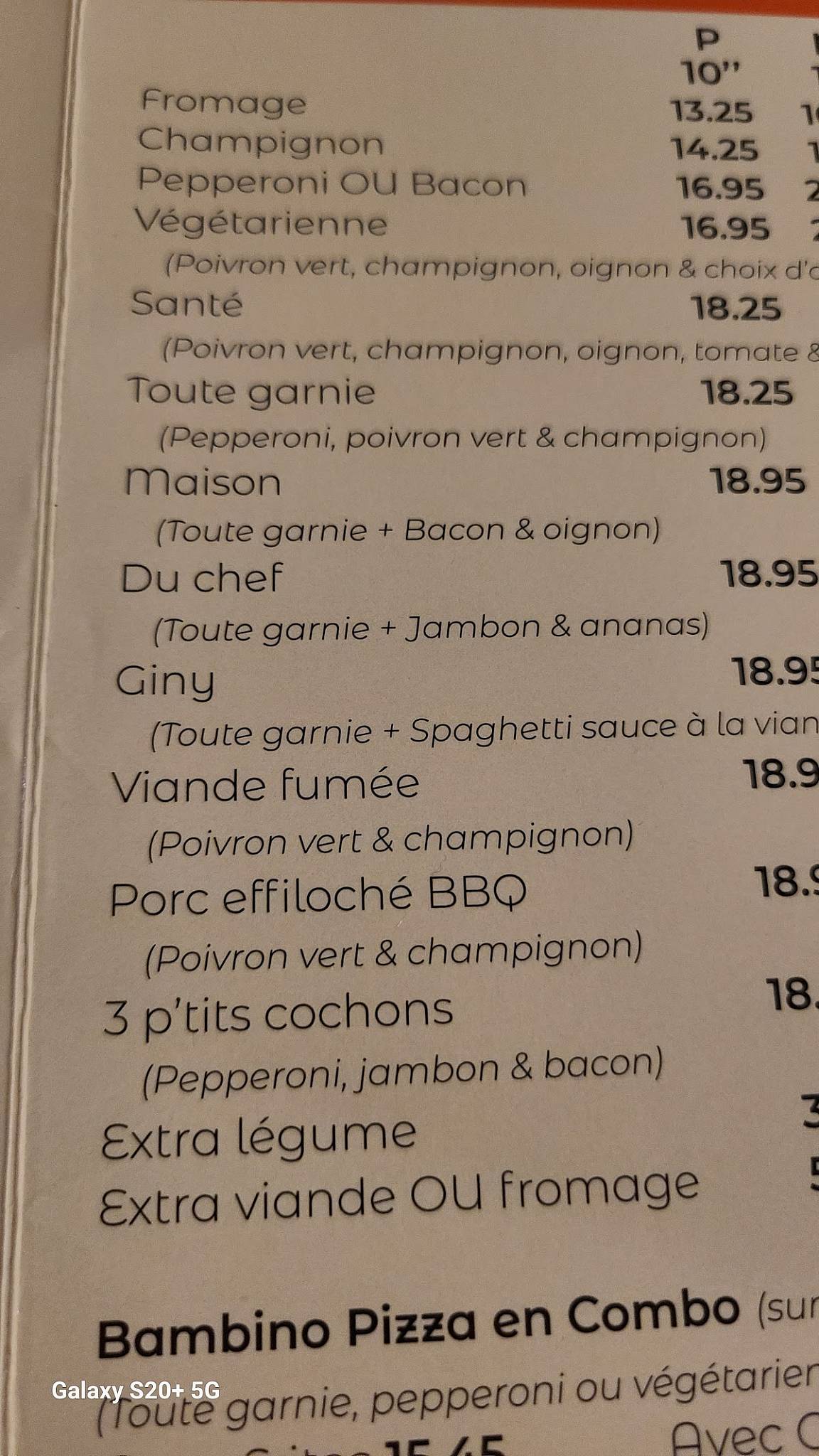 Menu au Pizza Giny pizzeria, Saint-Polycarpe