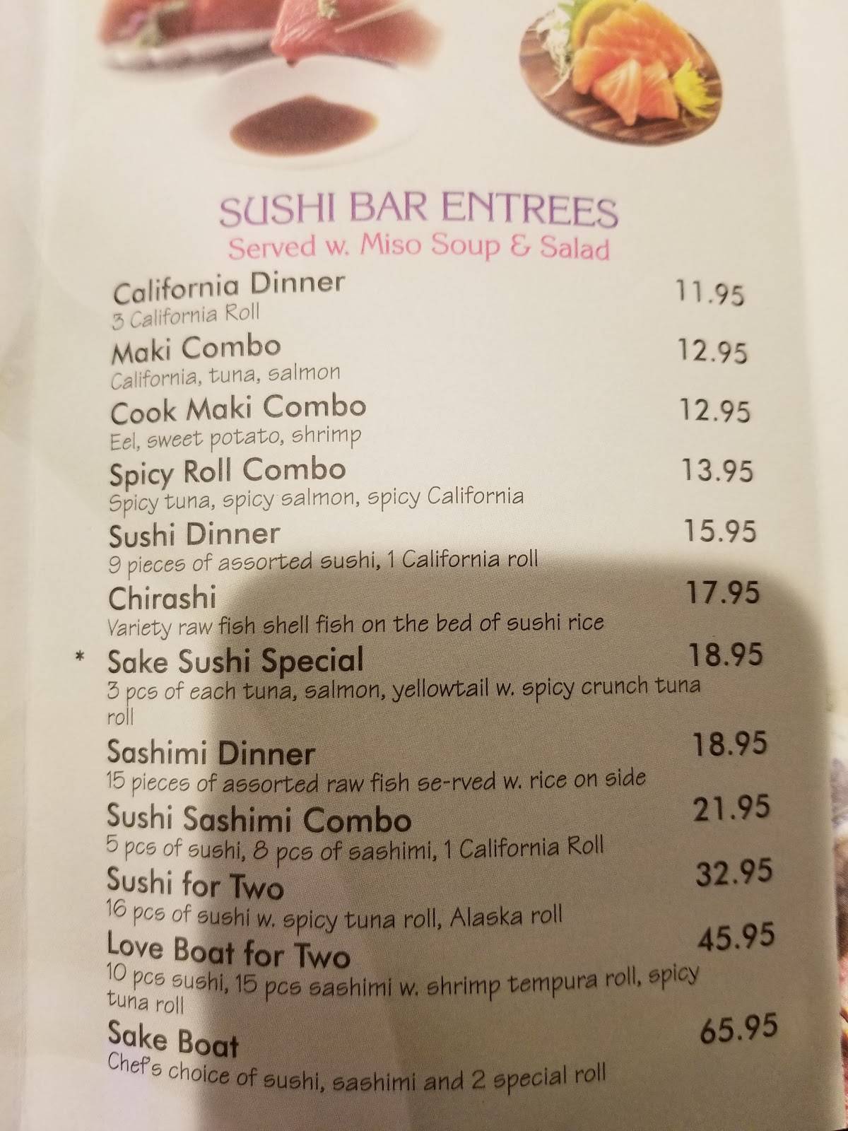 Menu at Sake Japanese Restaurant, Brookings