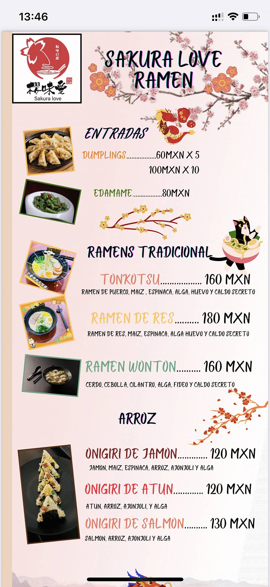 Menu at Sakura love restaurant, Ciudad del Carmen