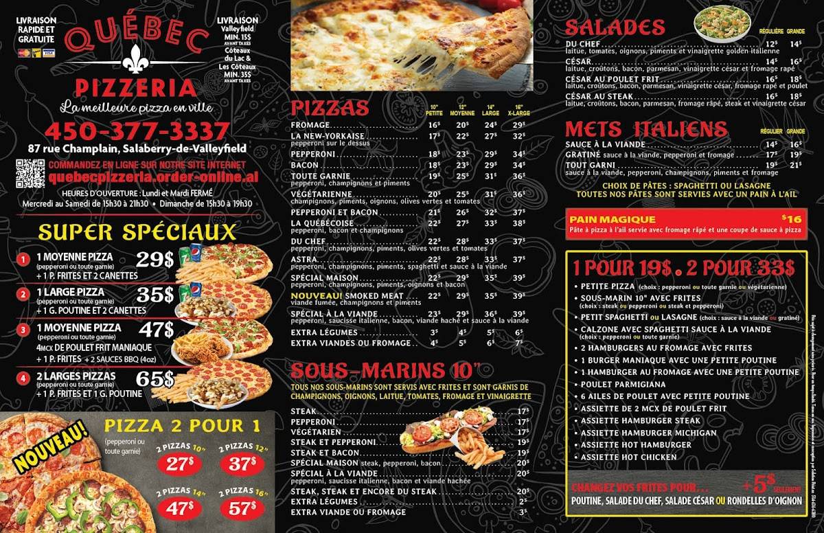 Menu au Québec Pizzeria & Poulet Frit Maniaque, Salaberry-de ...