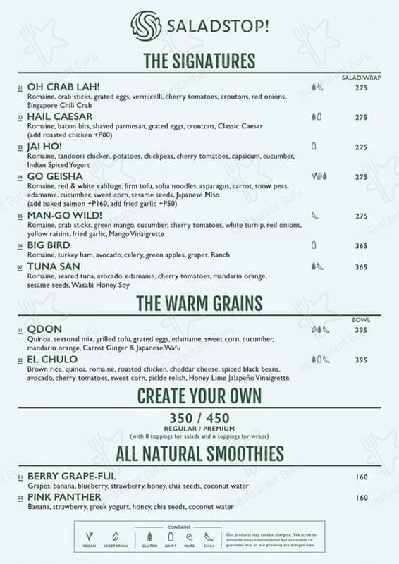 Menu at SaladStop! restaurant, Makati, G/F Glorietta 2
