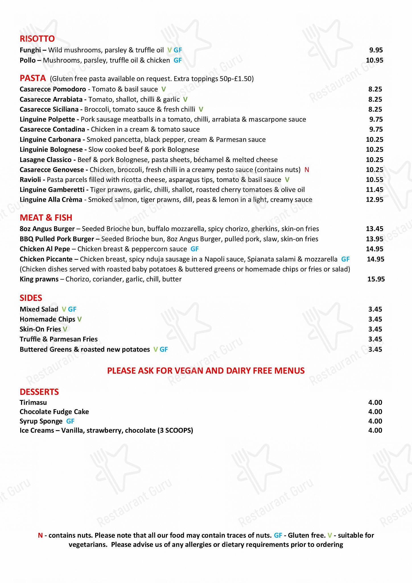 Menu at Sale Pepe, Shotley Bridge restaurant, Consett, 10-11 Front St