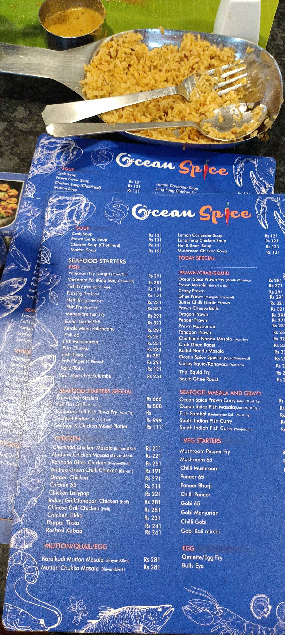 Menu at OCEAN SPICE, Salem