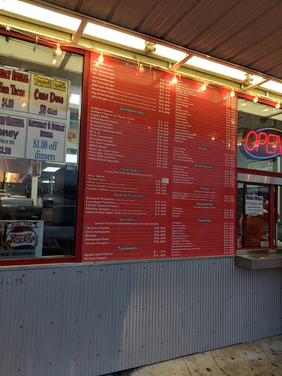 Menu at Pig-N-Out fast food, Salina
