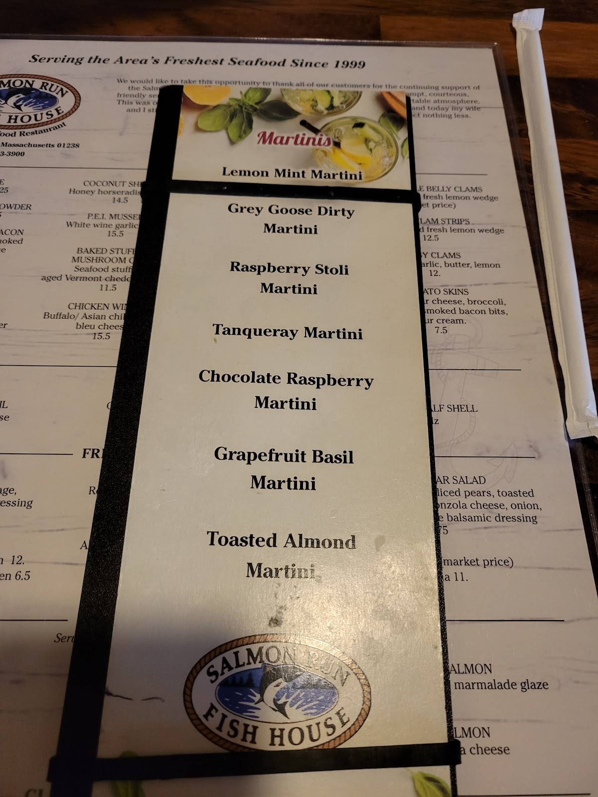 Menu at Salmon Run Fish House restaurant, Lee, 78 Main St