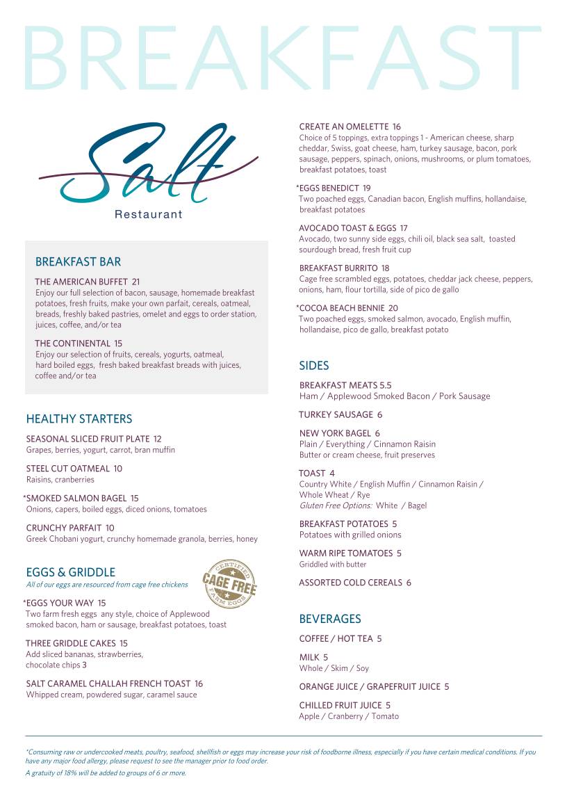 Menu at Salt Restaurant Cocoa Beach, Cocoa Beach, North Atlantic Avenue ...