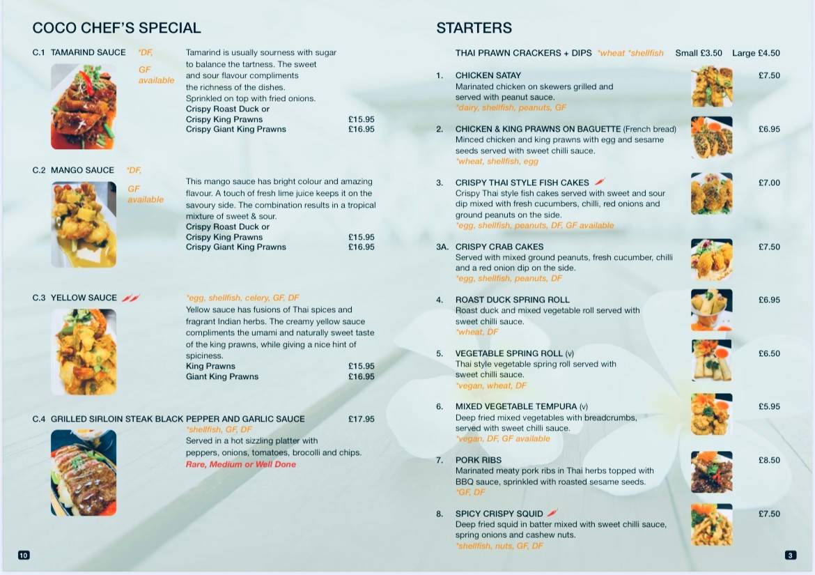 Menu at Coco & Rum restaurant, Saltburn-by-the-Sea
