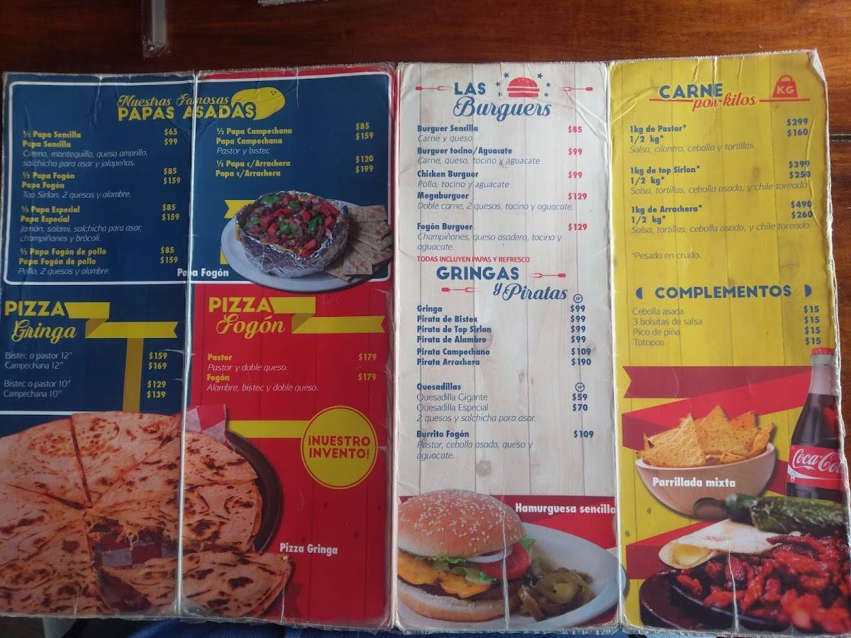 Carta del restaurante El Fogón, Saltillo, Luis Echeverría Álvarez 954