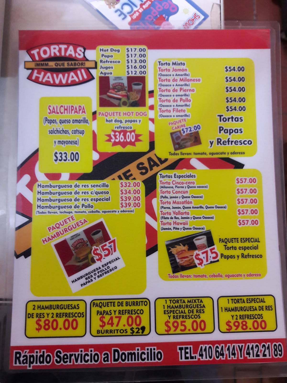 Carta del restaurante Tortas Hawaii, Saltillo