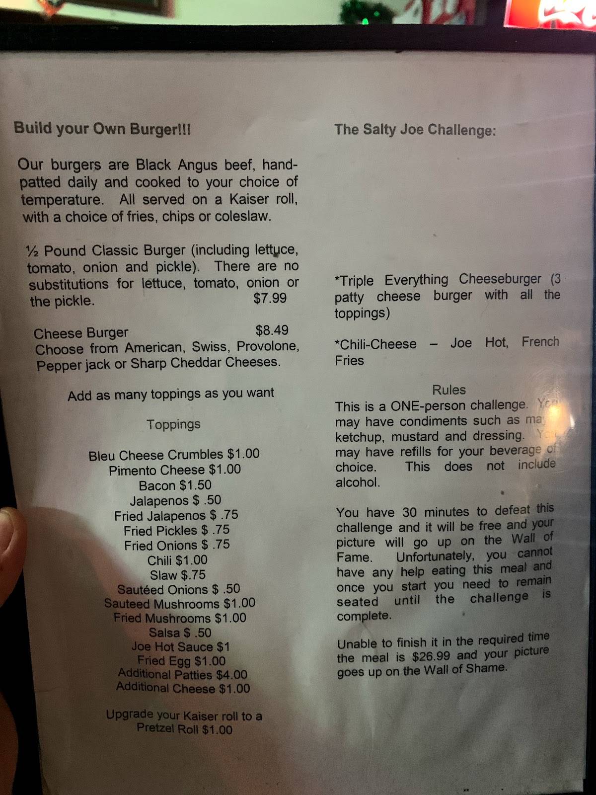 Menu at Salty Dog's Seafood & Grill restaurant, Maggie Valley