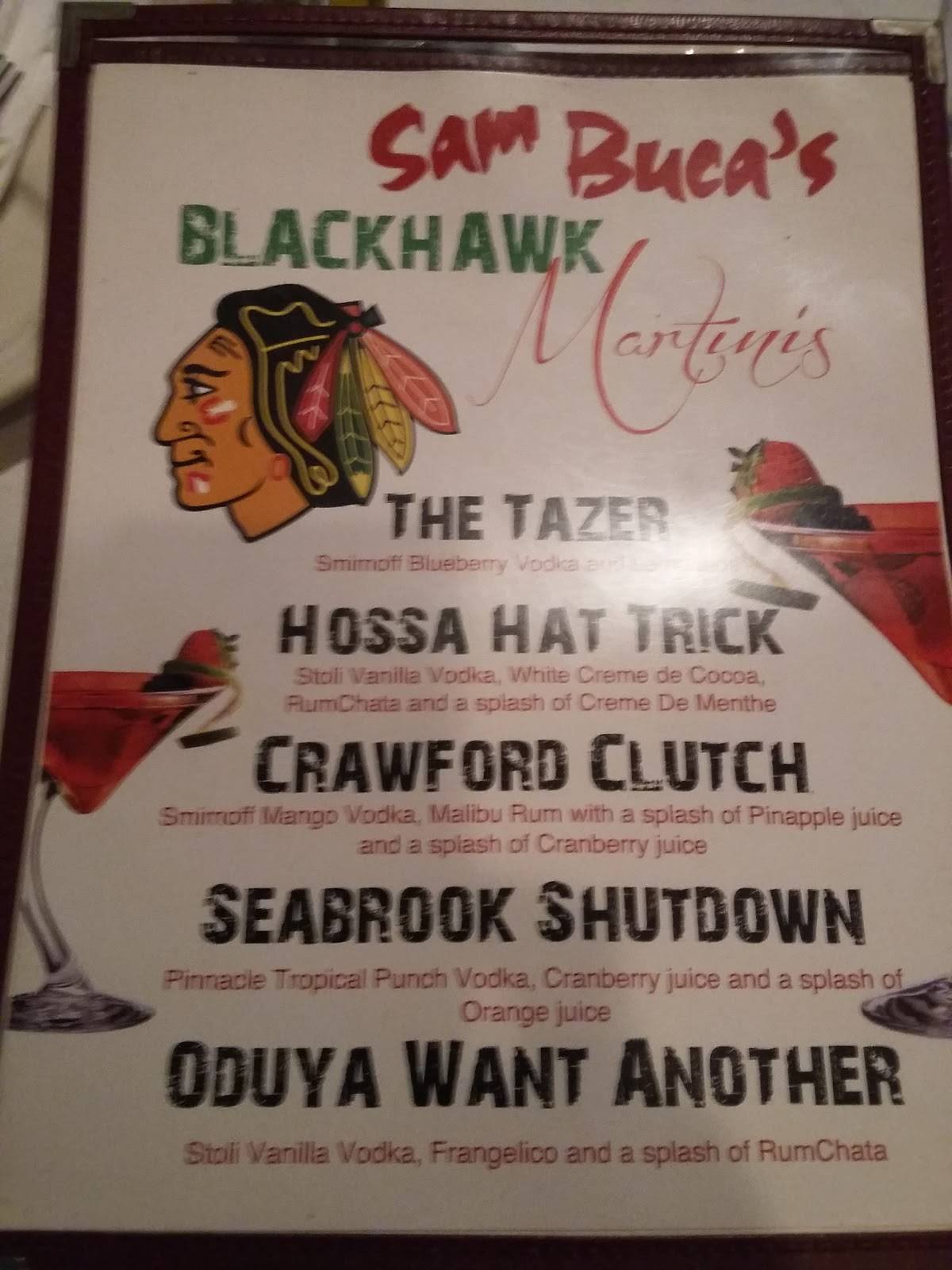 Menu at Sam Buca's restaurant, Palos Heights
