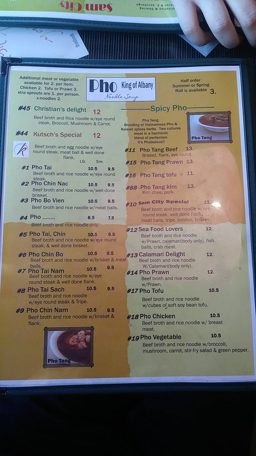Menu at Sam City Pho & Grill restaurant, Albany