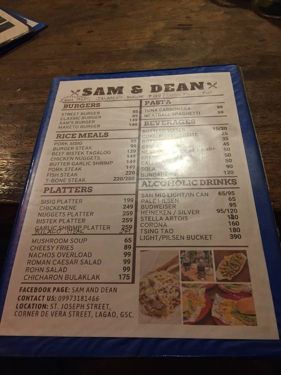Menu at Sam and Dean. restaurant, General Santos City