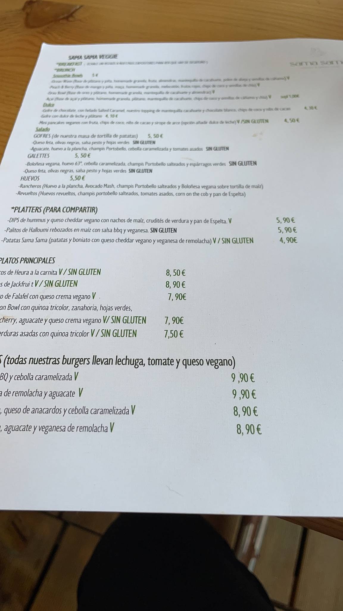 Carta de Sama Sama Veggie -Brunch&Restaurant-, Salou