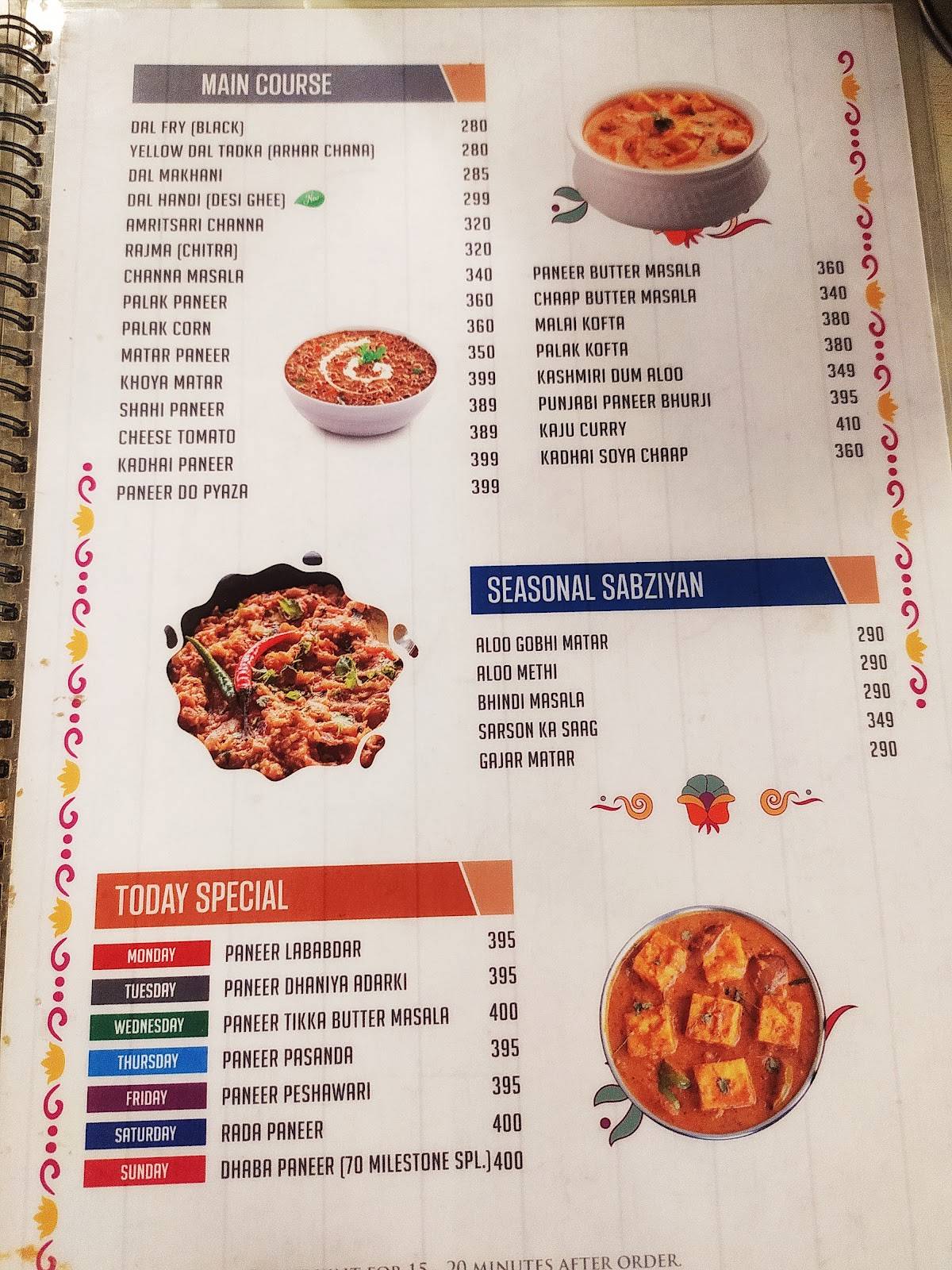 Menu at 70 Mile Stone Dhaba, Samalkha