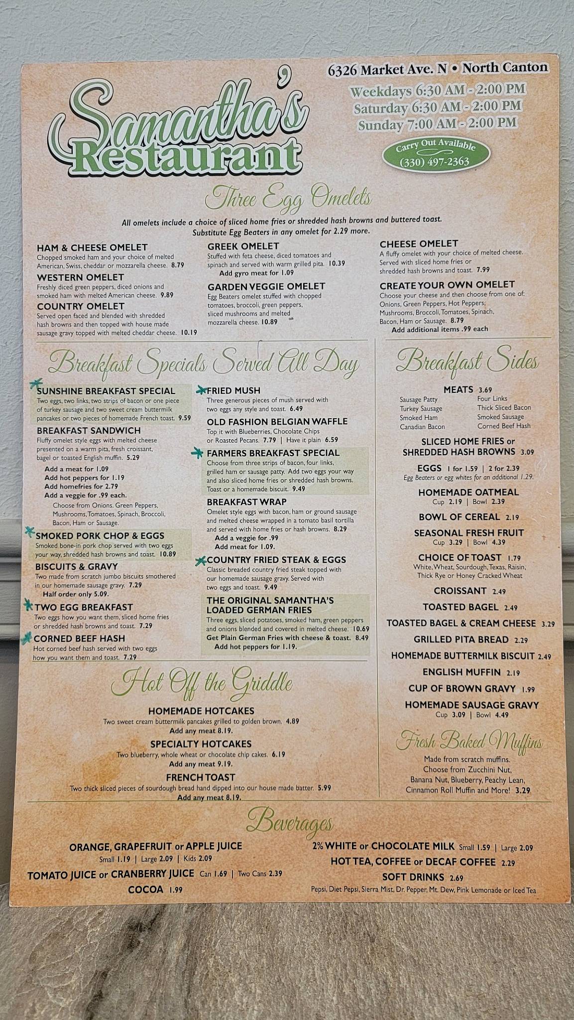 Menu at Samantha's Bar and Grille, North Canton, Market Ave N