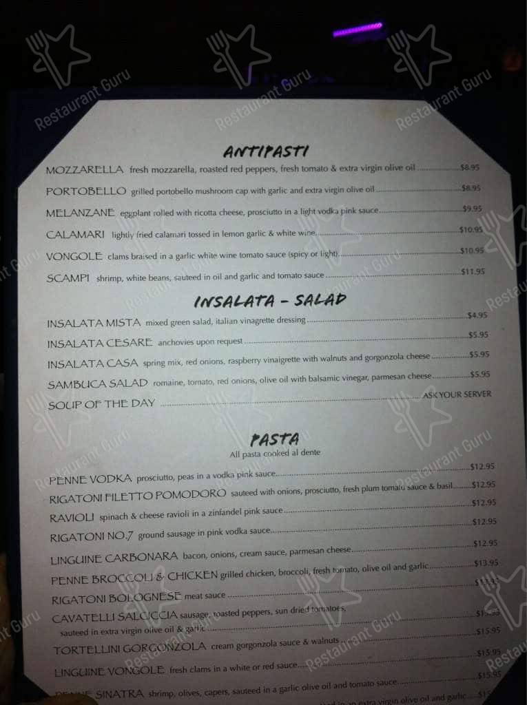 Menu at Sambuca Grille restaurant, Scranton