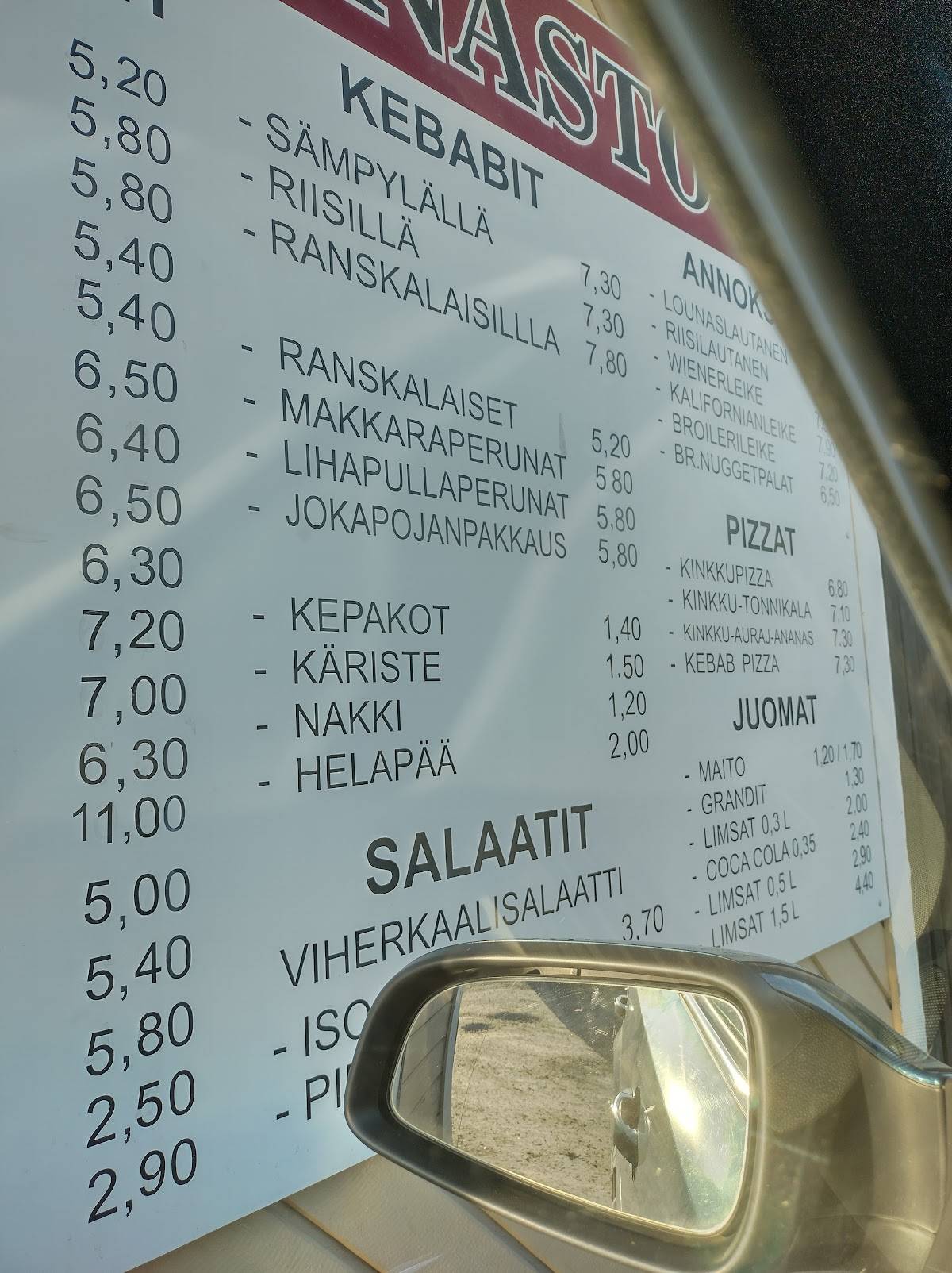 Menu at Samburger cafe, Seinäjoki, Ruukintie 39