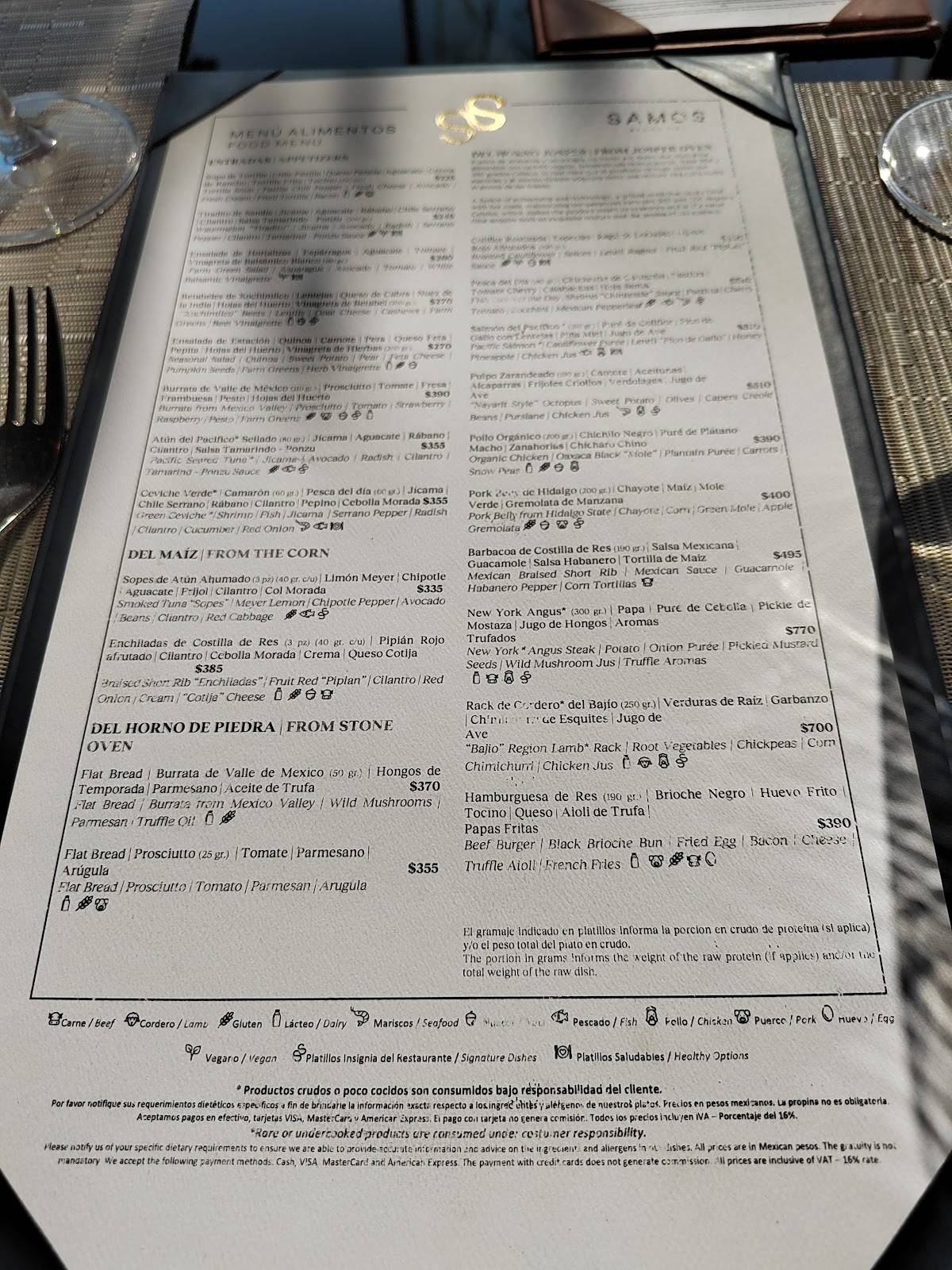 Carta del restaurante SAMOS - The Ritz Carlton México City, Ciudad del ...