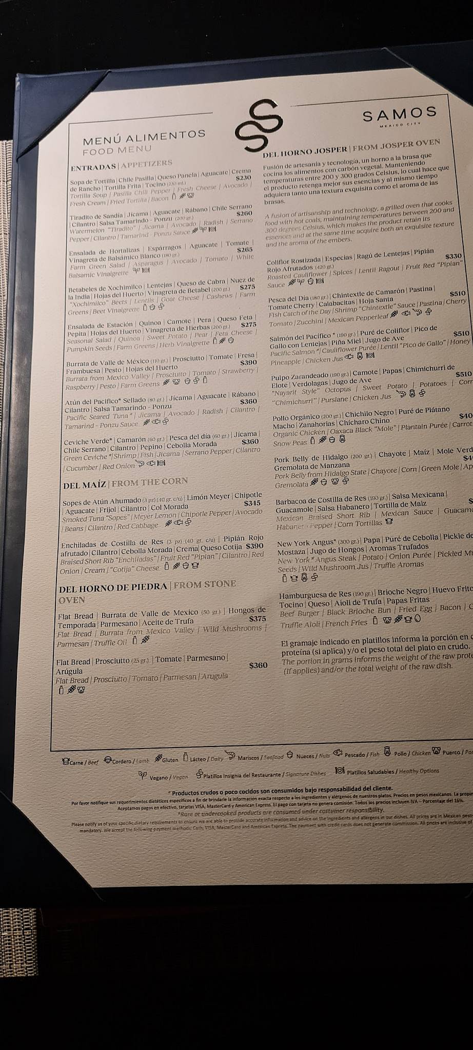 Carta del restaurante SAMOS - The Ritz Carlton México City, Ciudad del ...