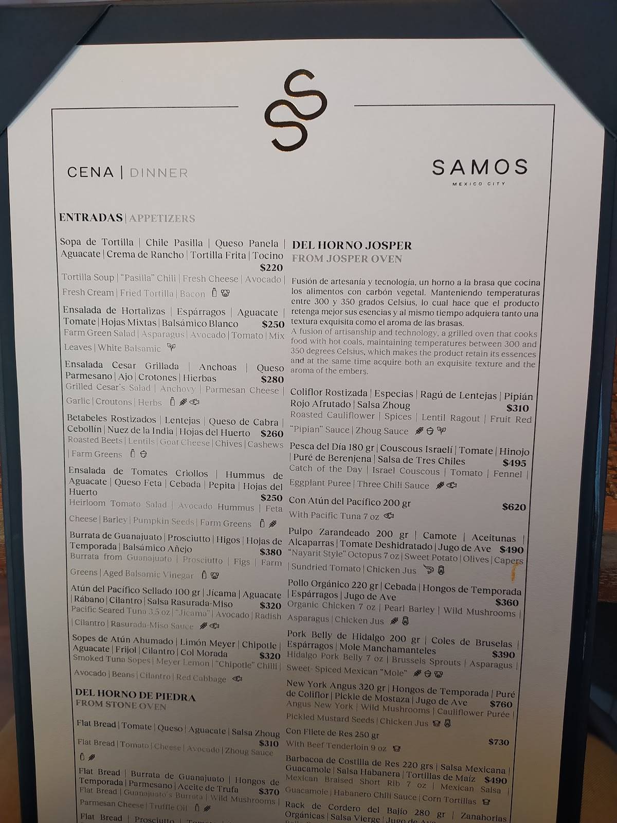 Carta del restaurante SAMOS - The Ritz Carlton México City, Ciudad del ...