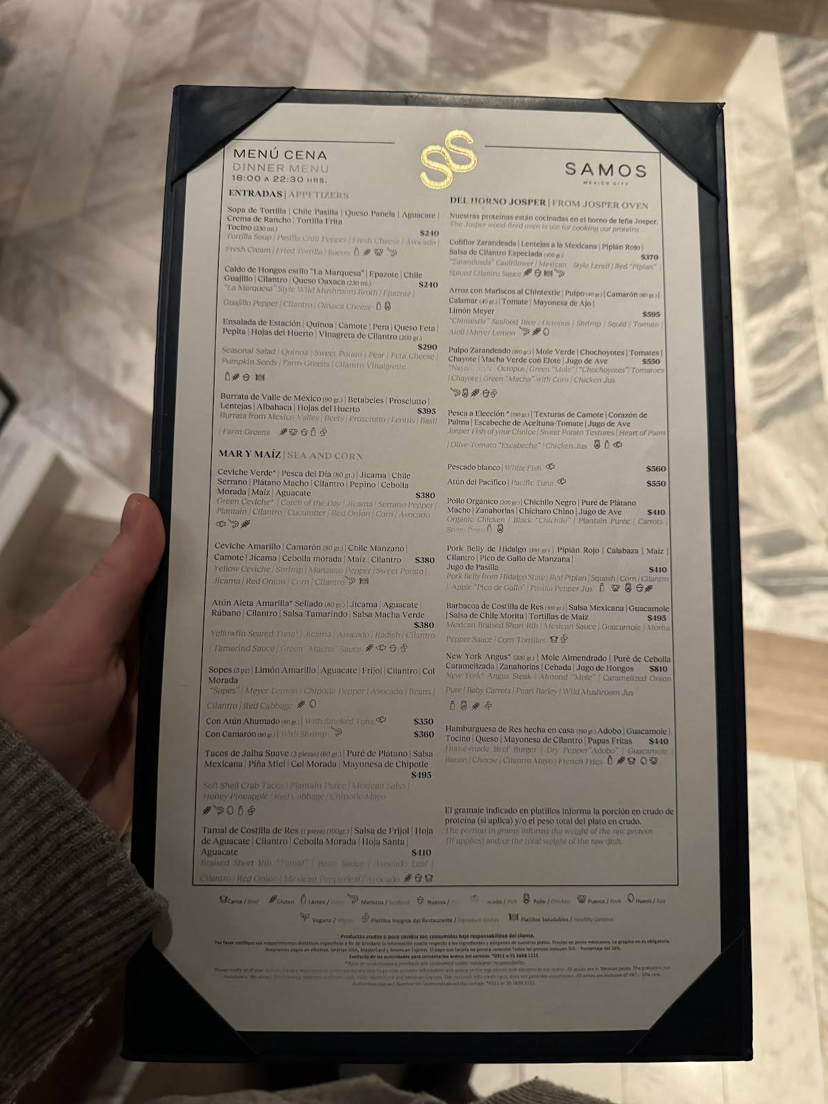 Carta del restaurante SAMOS - The Ritz Carlton México City, Ciudad del ...