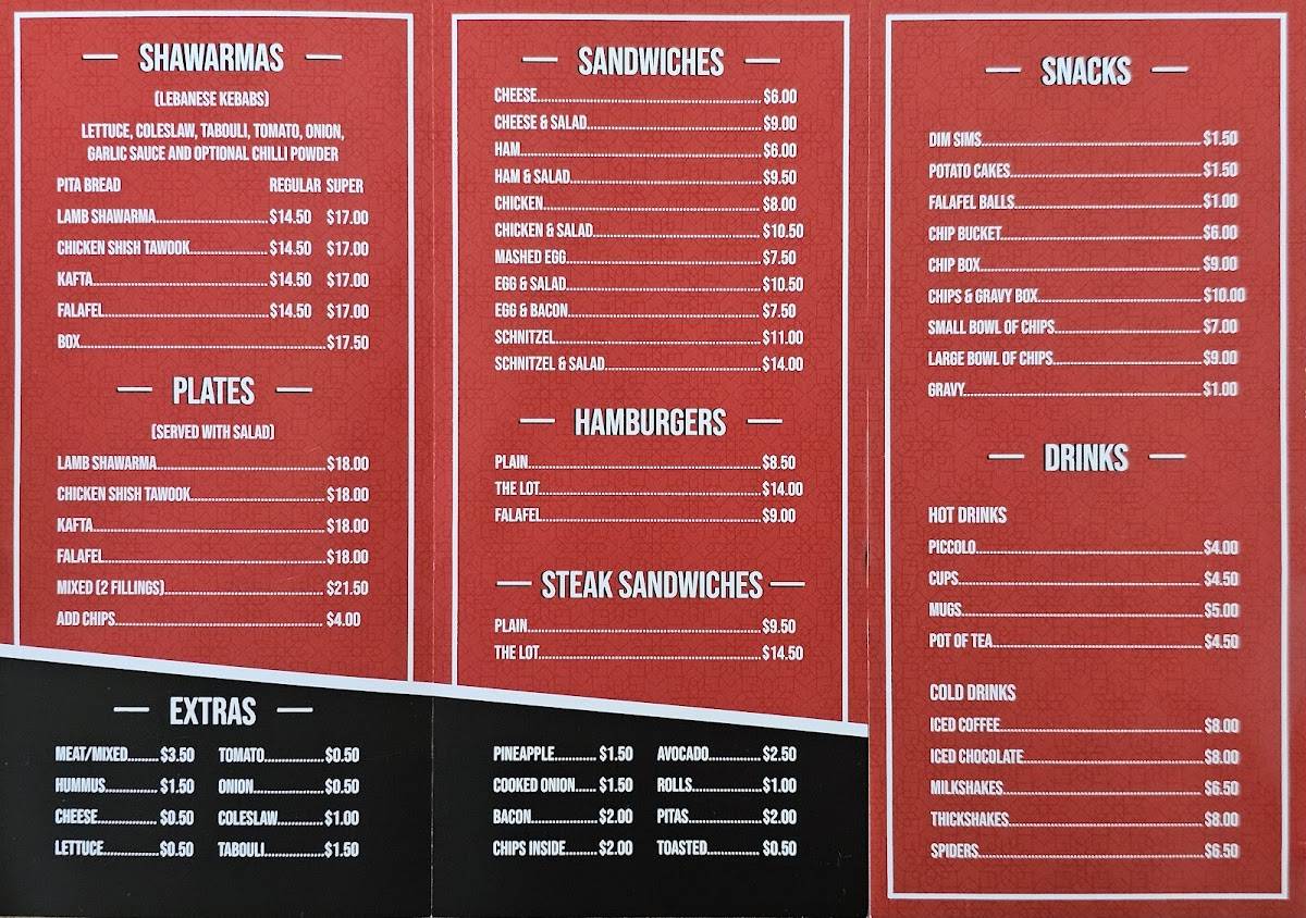 Menu at Sam's Cafe Geelong, Geelong