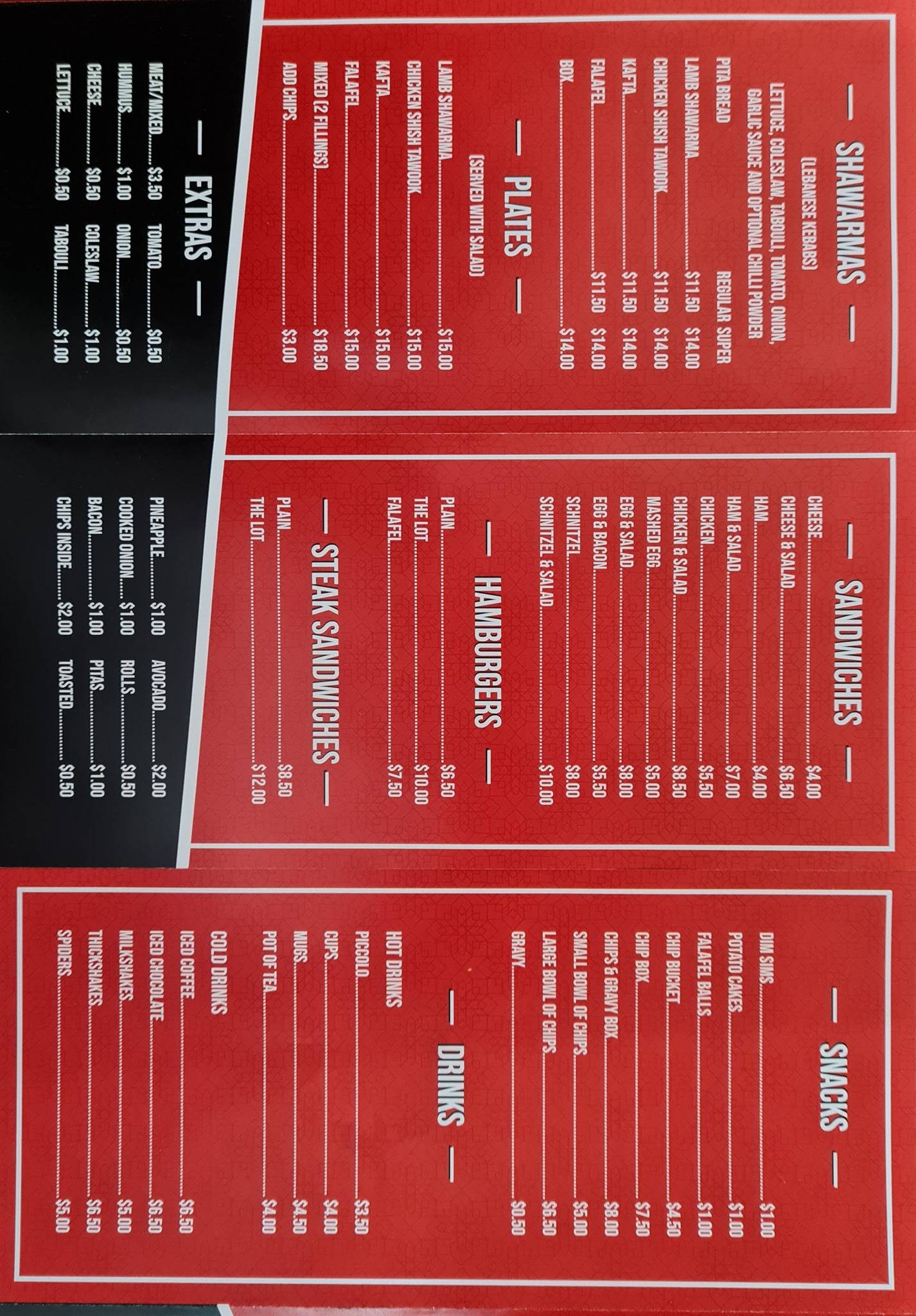 Menu at Sam's Cafe Geelong, Geelong