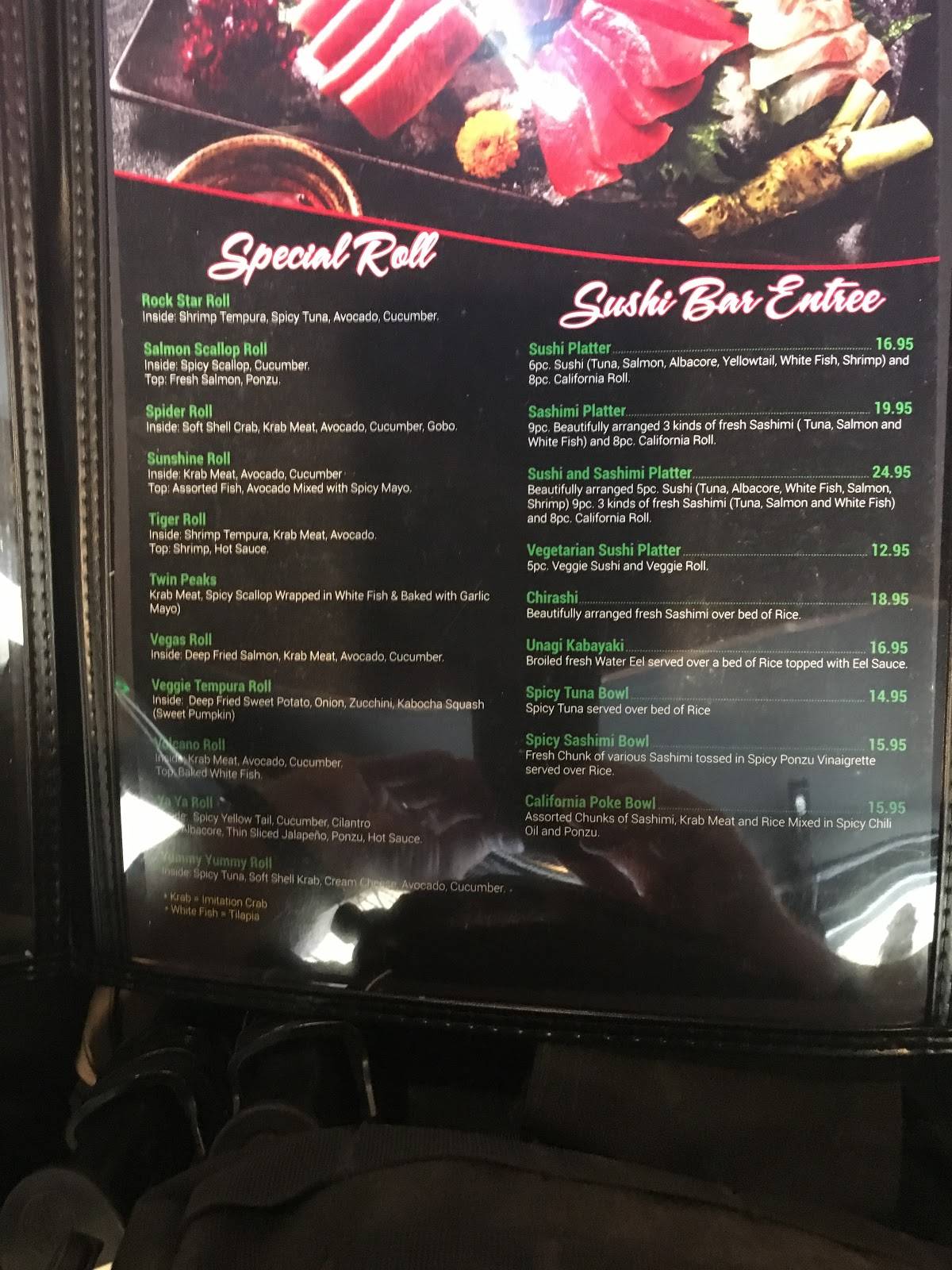 Menu at Samurai Sushi Bar, Hanford