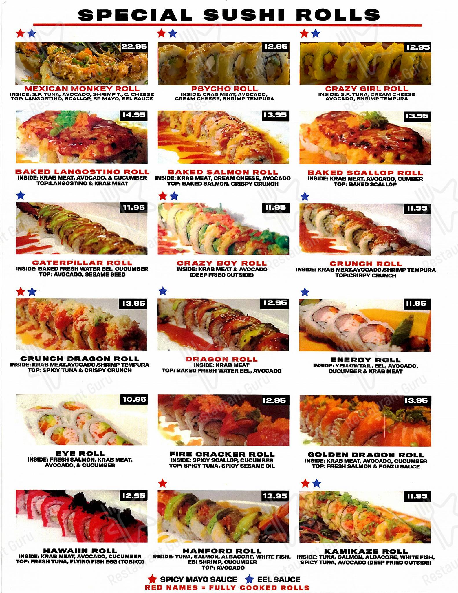 Menu at Samurai Sushi Bar, Hanford