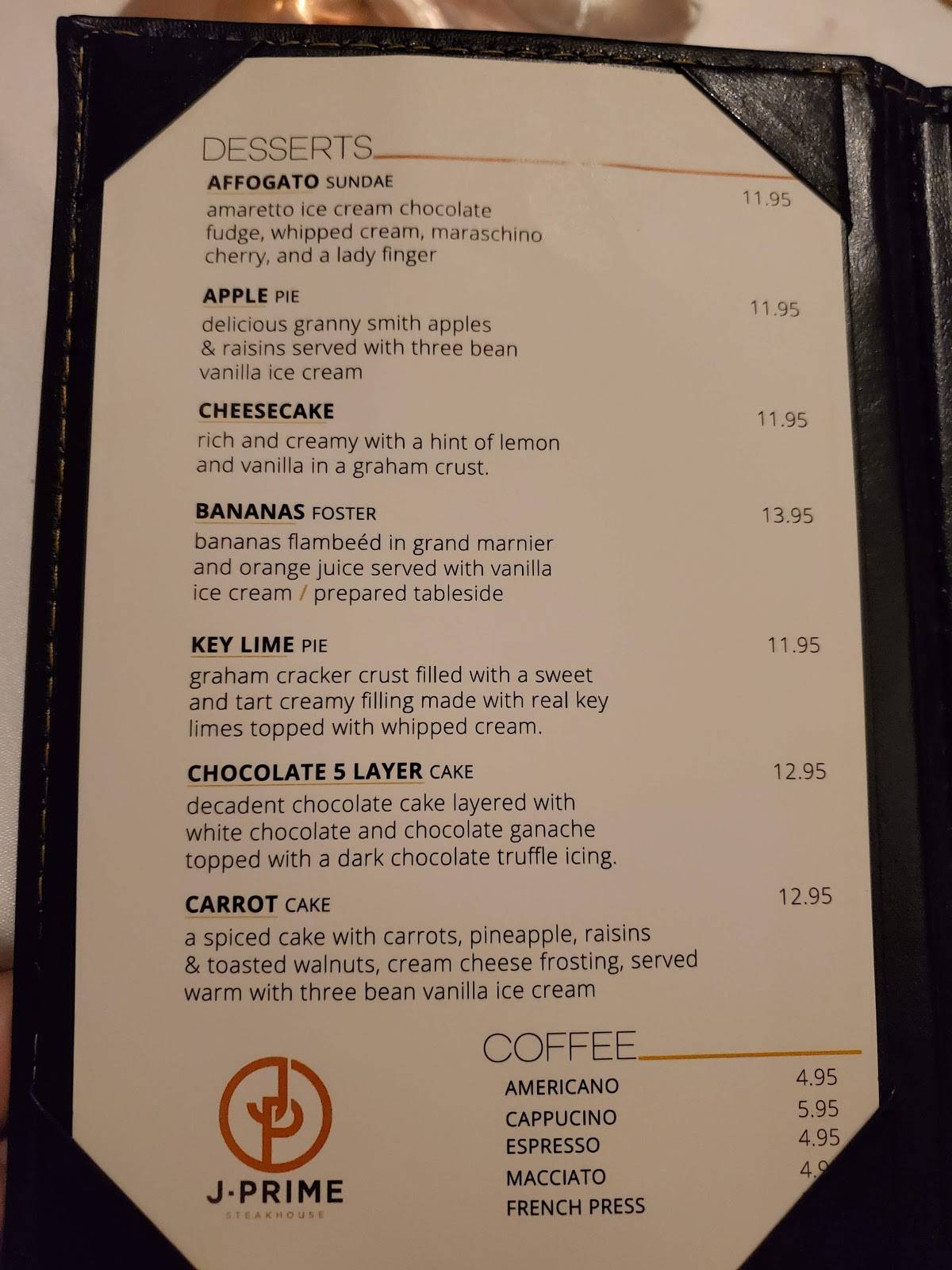 Menu at J-Prime Steakhouse, San Antonio