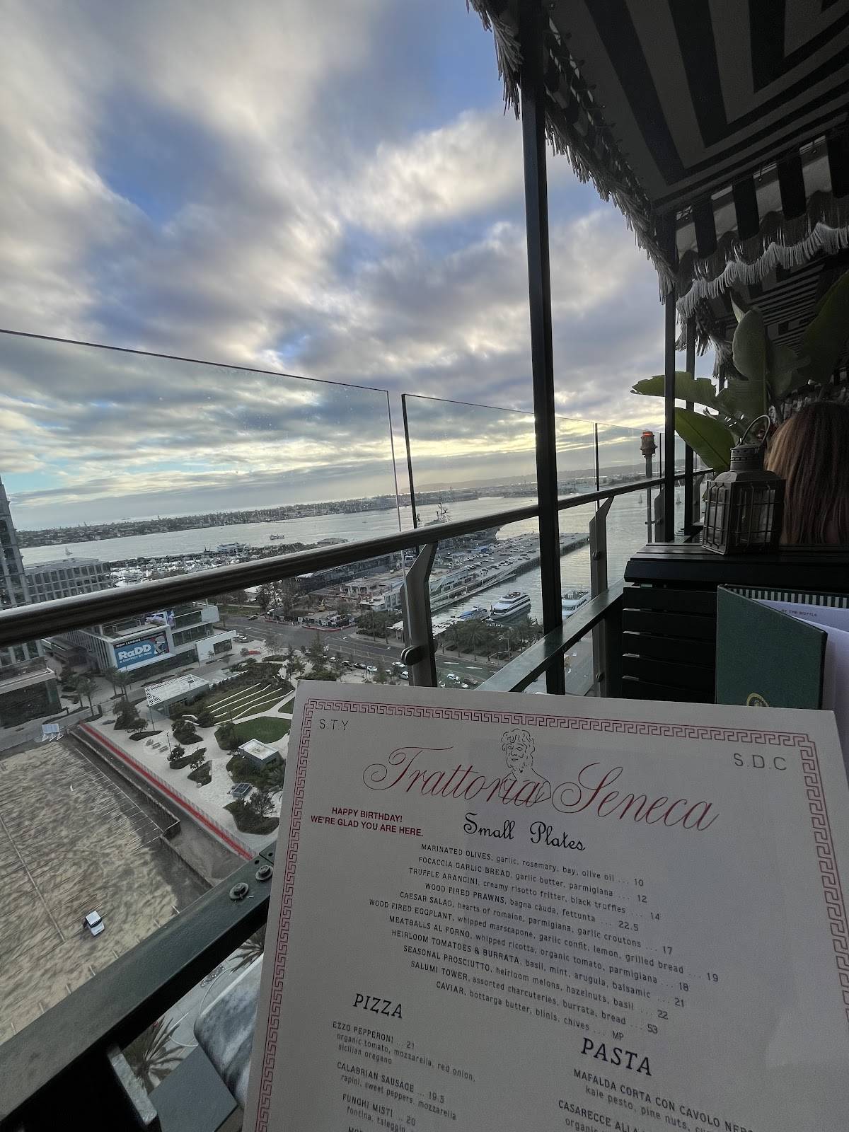 Menu at Seneca Trattoria restaurant, San Diego