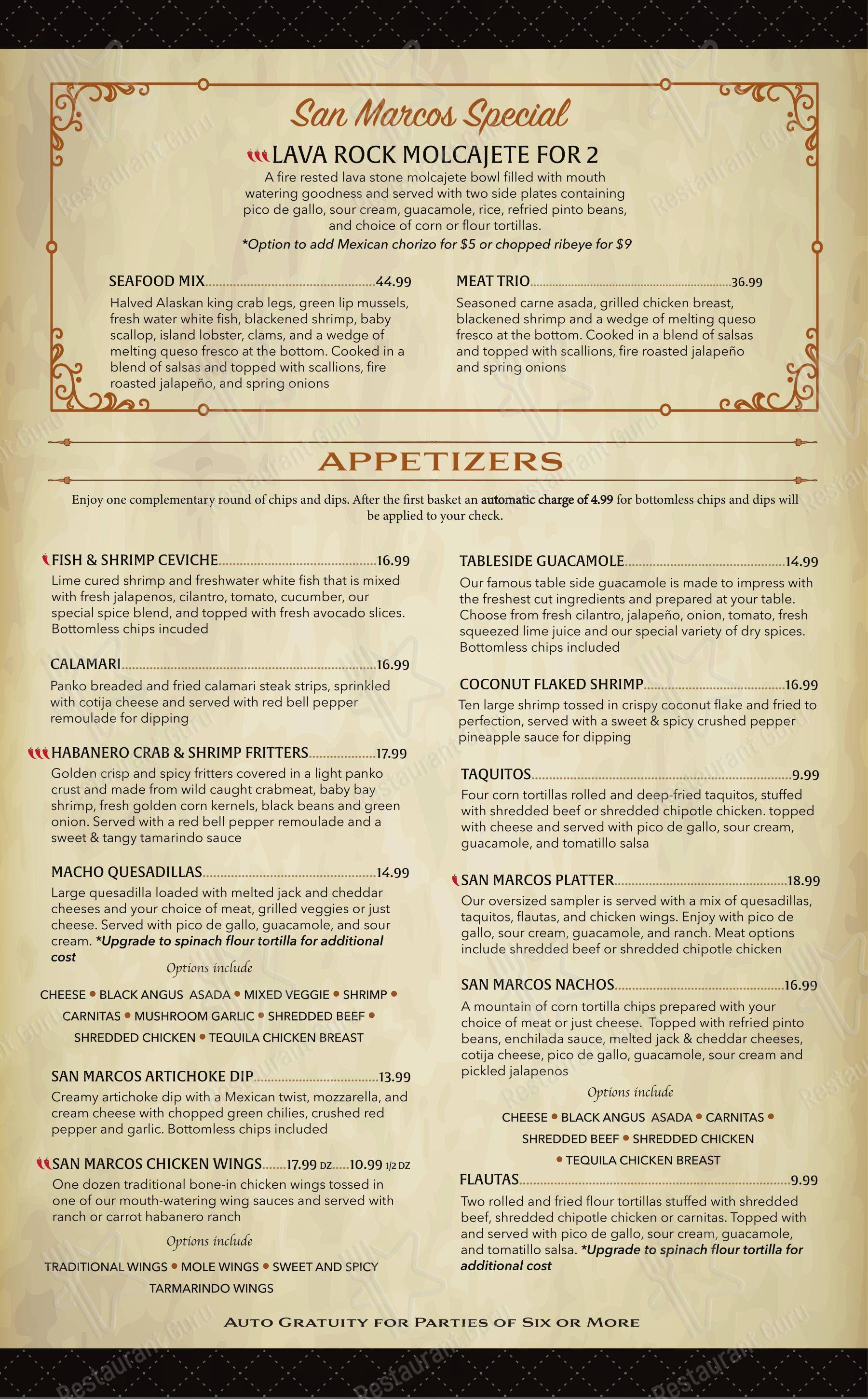 Menu at San Marcos Grill pub & bar, Carson City