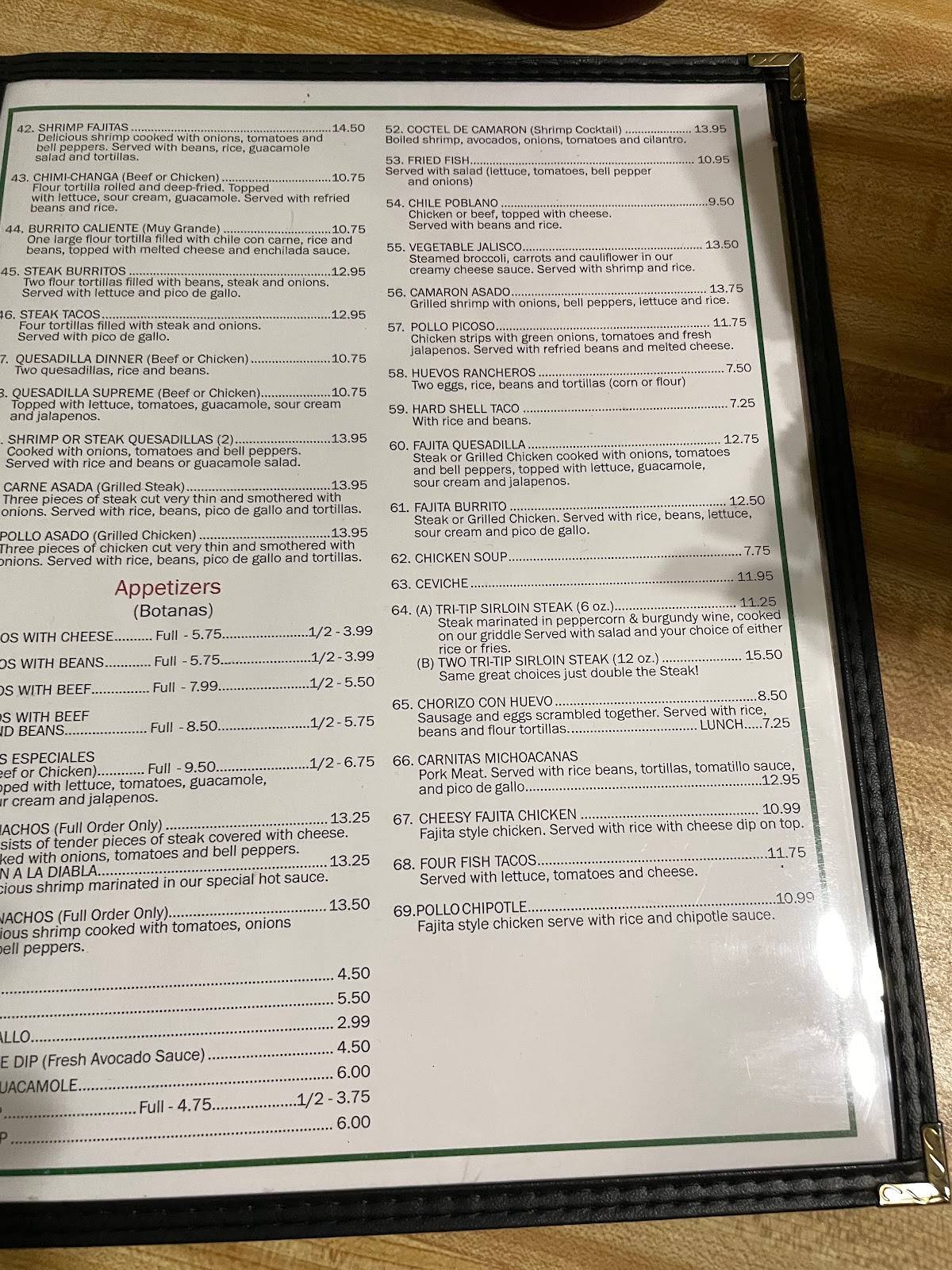 Menu at San Marcos Mexican Restaurant, Valley