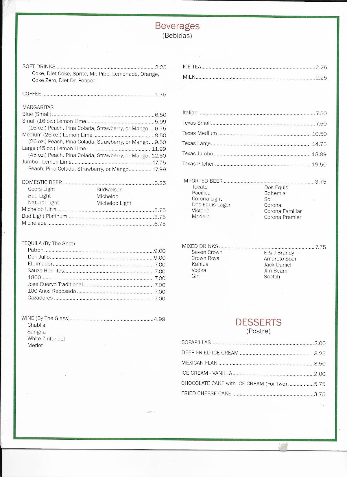 Menu at San Marcos Mexican Restaurant, Valley